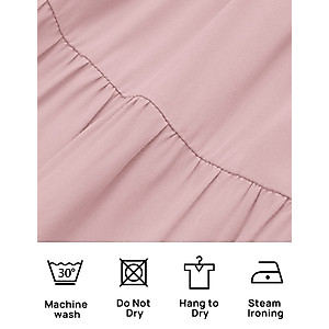 ZESICA Women's Casual V Neck Long Sleeve Smocked High Waist Ruffle A Line Tiered Mini Dress,DarkPink,Medium