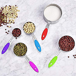 Measuring Cups & Spoons Set of 16, Wildone Premium Stainless Steel Measuring Cups and Measuring Spoons with Colored Silicone Handle, Including 8 Nesting Cups, 8 Spoons, for Dry and Liquid Ingredient