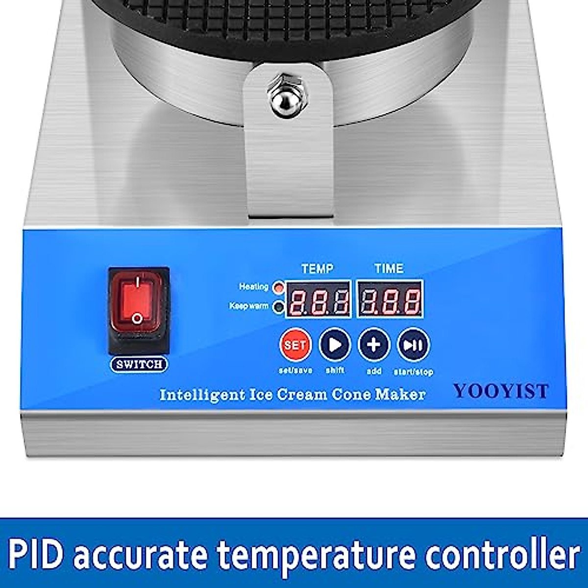 YOOYIST Commercial Ice Cream Cone Maker Waffle Cone Iron Machine LED Temperature Control For Restauant Bakery Non Stick Heavy Duty