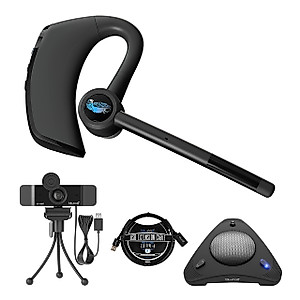BlueParrott M300-XT in Ear Bluetooth Headset with Noise Cancelling Microphone for iOS & Android Bundle with Blucoil 1080p USB Webcam, USB Conference Speakerphone, and 3' USB Extension Cable