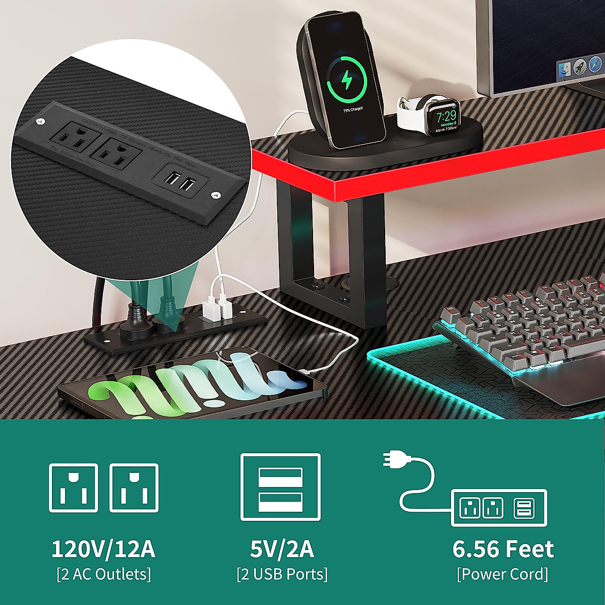 YITAHOME L Shaped Gaming Desk with Drawer and Storage Shelves, 51 Inch Reversible Computer Desk with LED Lights & Hutch, Corner Desk Gaming Table with Monitor Stand & Pegboard, Black Carbon Fiber