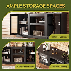 WLIVE Retro TV Stand for 65 inch TV, TV Console Cabinet with Storage, Open Shelves Entertainment Center for Living Room and Bedroom, Black