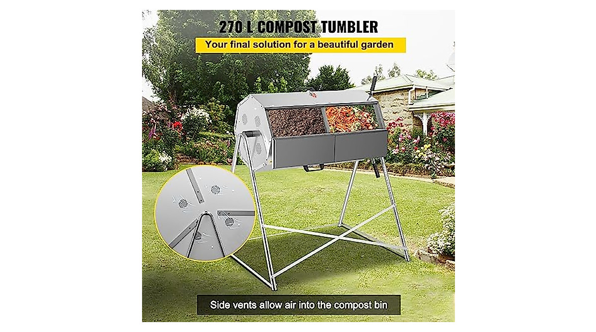 Compost Bin Stainless Steel Dual-Chamber Garden Composter 33/71/106 ...