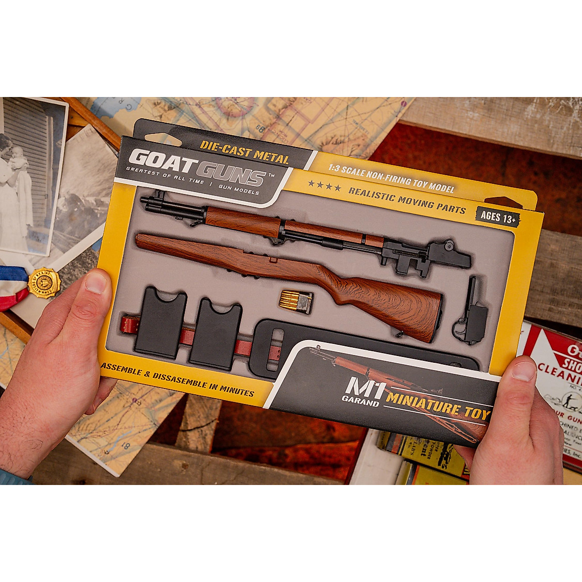 GOAT GUNS Miniature M1 Garand Model Black / Wood Grain | 1:3 Scale Diecast Metal