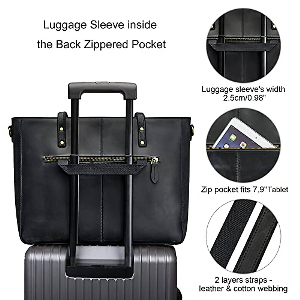 S-ZONE Women Genuine Leather Tote Bag Shoulder Handbag Version 1 Bundle with Version 2 Crossbody Purse