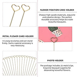 Tinsow 30 Pcs Metal Floral Place Card Holder, 13.4 Inch Heart Shape Flower Picks Clip for Floral Arrangement, Golden Gift Card Holder for Wedding and Party (Hearts)