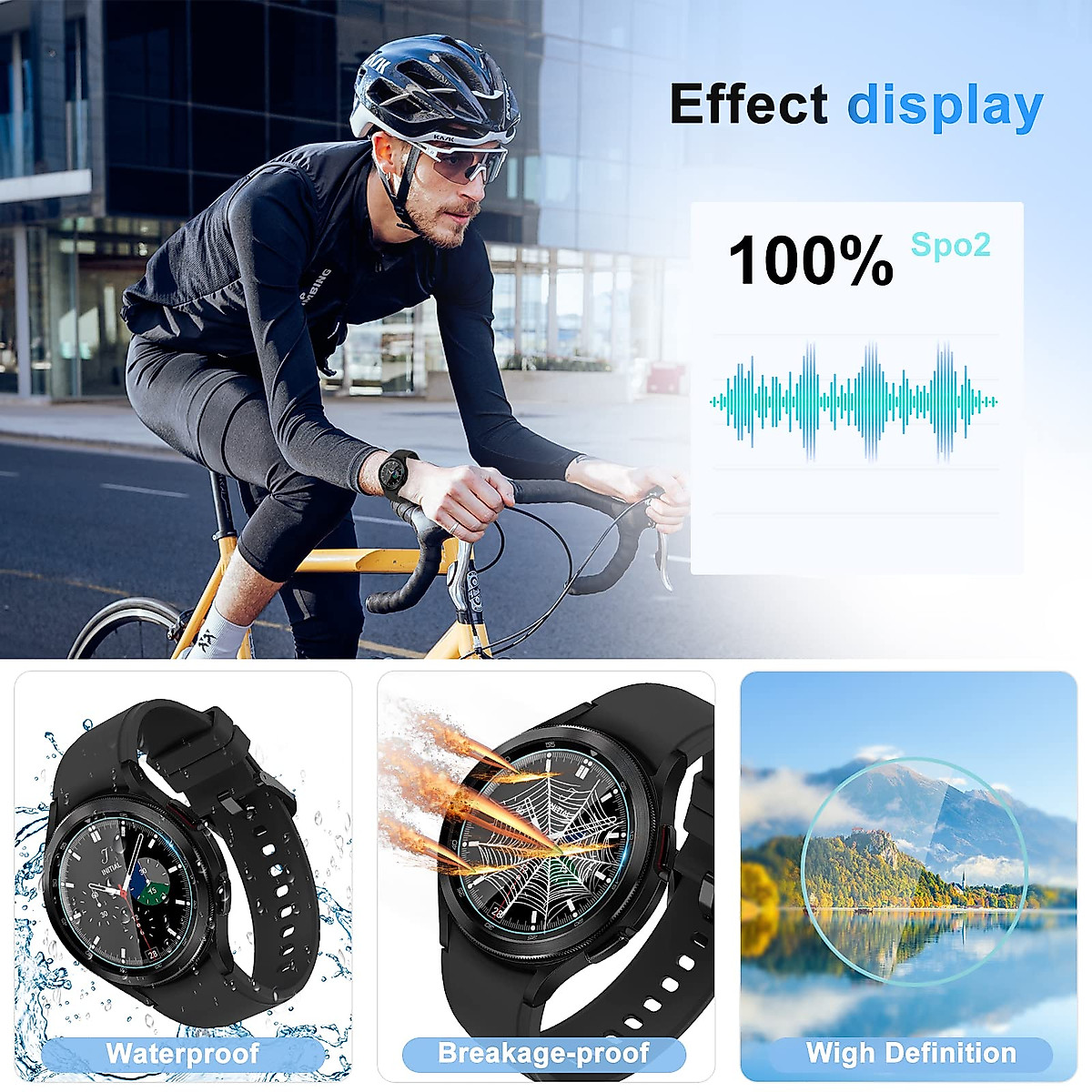 Suoman 2+2-Pack for Samsung Galaxy Watch 4 Classic 46mm Screen Protector, Privacy and High-Definition Combination, [Anti-Scratch] Ultra-Thin Tempered Glass Screen Protective Film