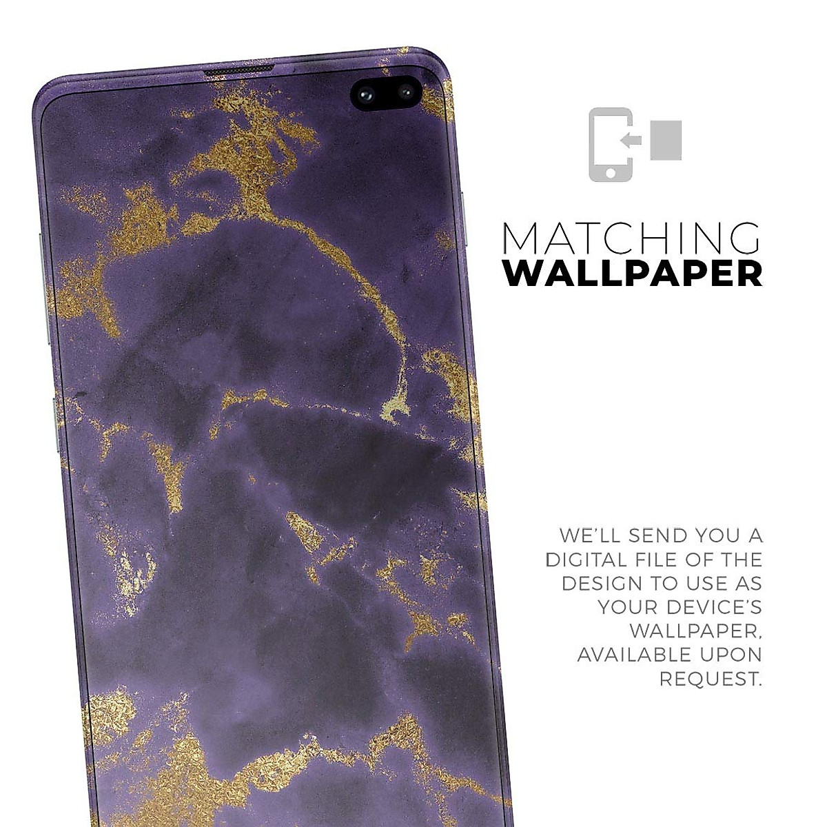 DesignSkinz Purple Marble & Digital Gold Foil V3 Protective Vinyl Decal Wrap Skin Cover Compatible with The Samsung Galaxy S20 (Screen Trim & Back Glass Skin)