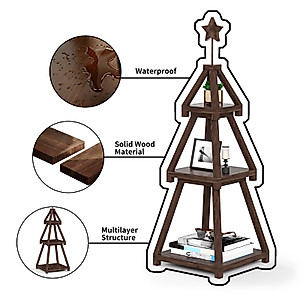 Cotata 41.3 inch 3-Tier Christmas Bookcase,Ladder Corner Solid Wood Tree Bookshelf for liveroom，Walnut