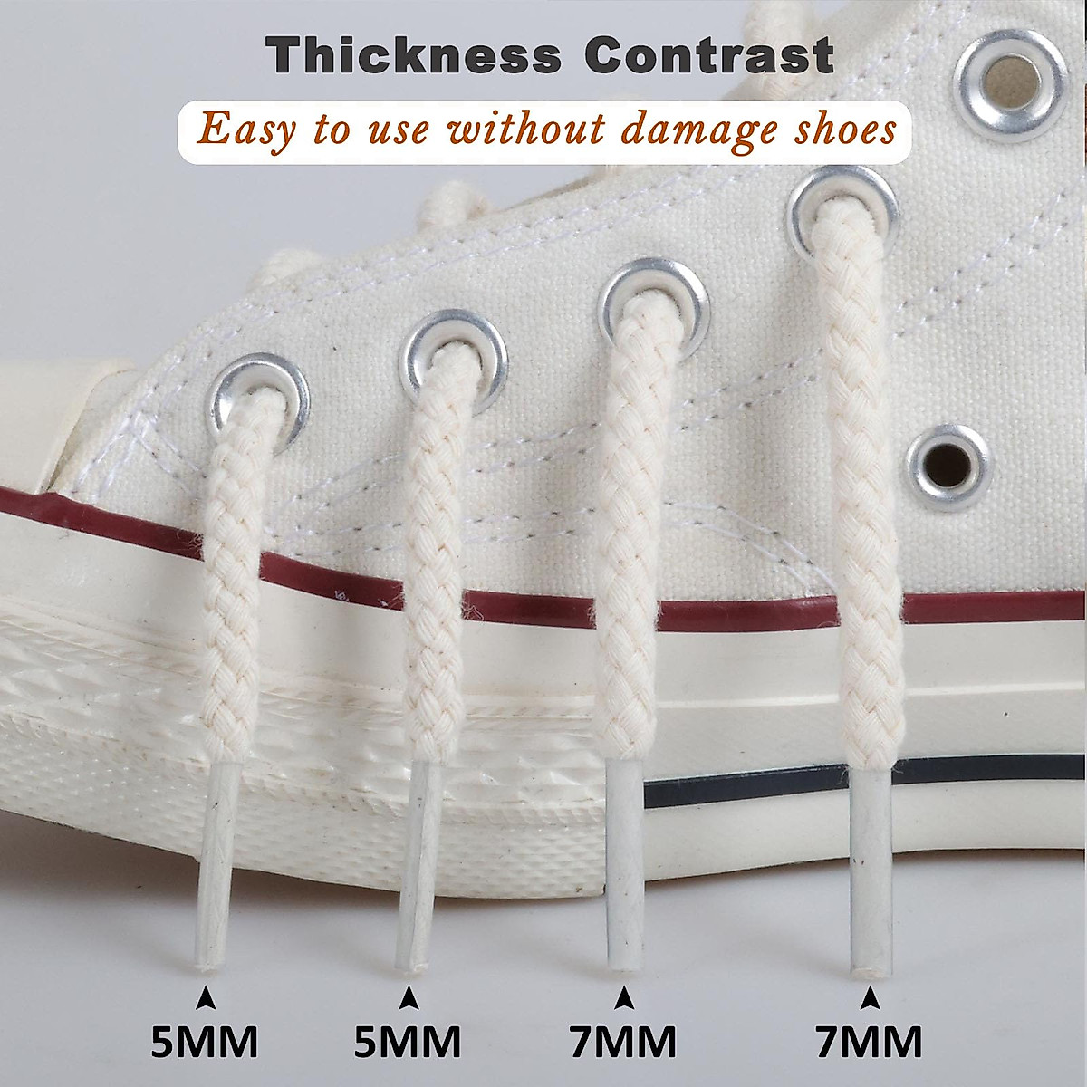 Handshop 2 pairs Round Rope Shoe laces, Thick Cotton Sneaker Shoelaces for Men Women Shoes Beige 100(5mm)