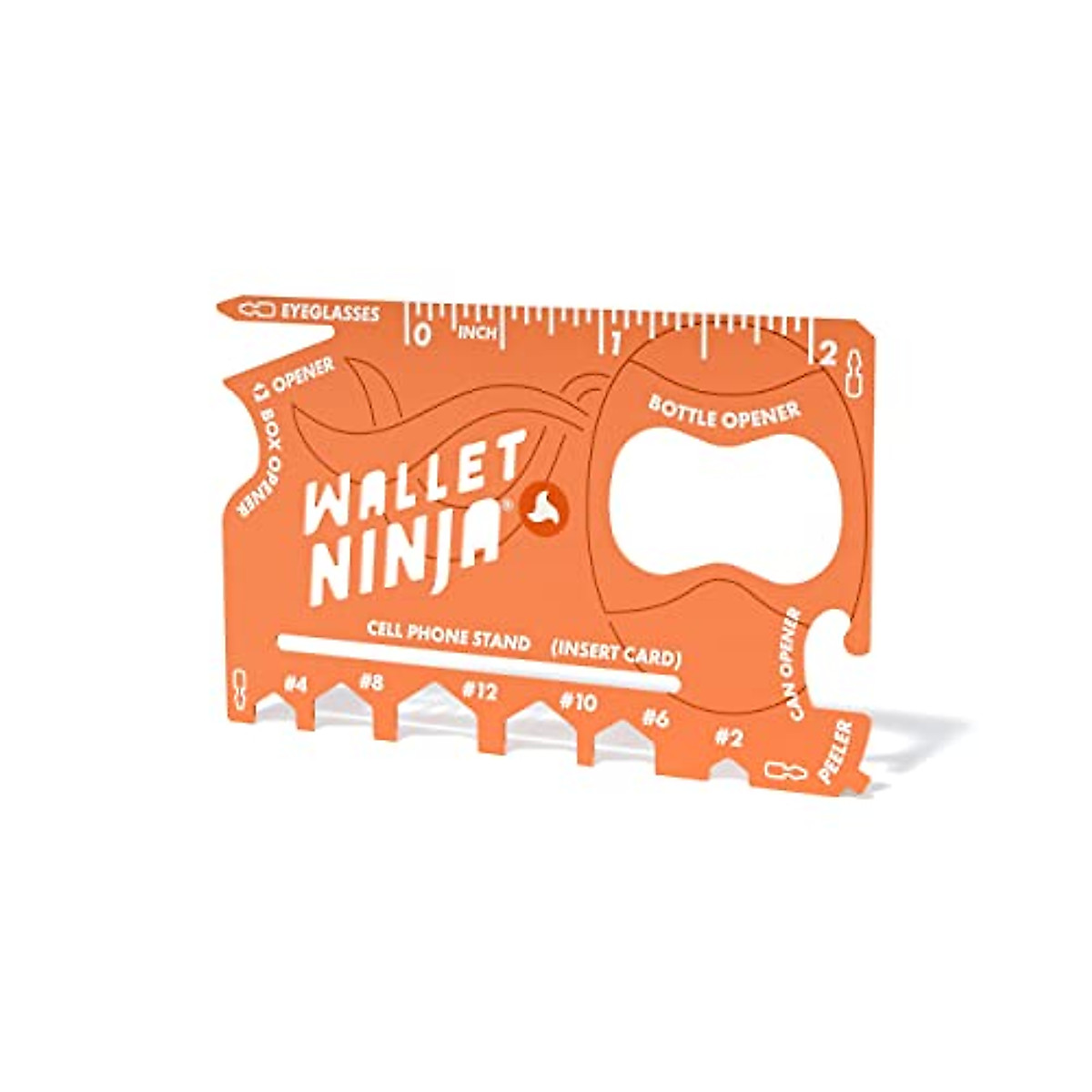 Wallet Ninja Multitool Card – 18 in 1 Credit Card Multi-Tool (Bottle Opener, Can Opener, Screwdrivers, Phone Stand & More) – Orange