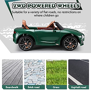 Tobbi 12V Licensed Bentley Electric Kids Ride On Racer Cars Toy Battery Powered Vehicle with Remote Control 3 Speeds MP3 USB in Blackish Green