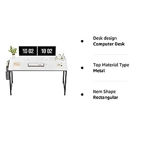 CubiCubi Computer Desk 63" Study Writing Table for Home Office, Modern Simple Style PC Desk, Black Metal Frame, White