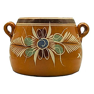 Olla De Barro Frijolera w/ Lid 3.5 Qt. Canterito Cazuela Traditional Floral Decorative Artisan Artesania
