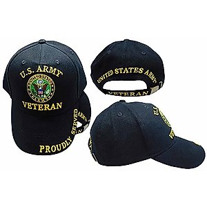 N/A.1 Ant Enterprises U.S. Army Veteran Proudly Served Black Adjustable Embroidered Cap Hat Licensed