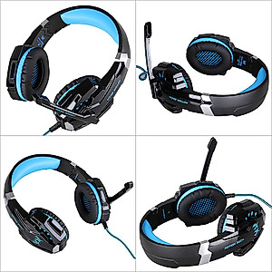 KOTION EACH G9000 Headset 3.5mm Game Gaming Headphone Earphone with Microphone LED Light for Laptop Tablet/Mobile Phones/ PS4 (Black Blue)
