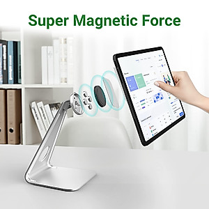 Pinikox Magnetic Tablet Stand Adjustable, Universal Desktop Stand, Multi-Angle Aluminum Tablet Holder Compatible with Phones, iPad 10.2, iPad Pro/Air/Mini, Samsung, Kindle(7-13) and More, Silver