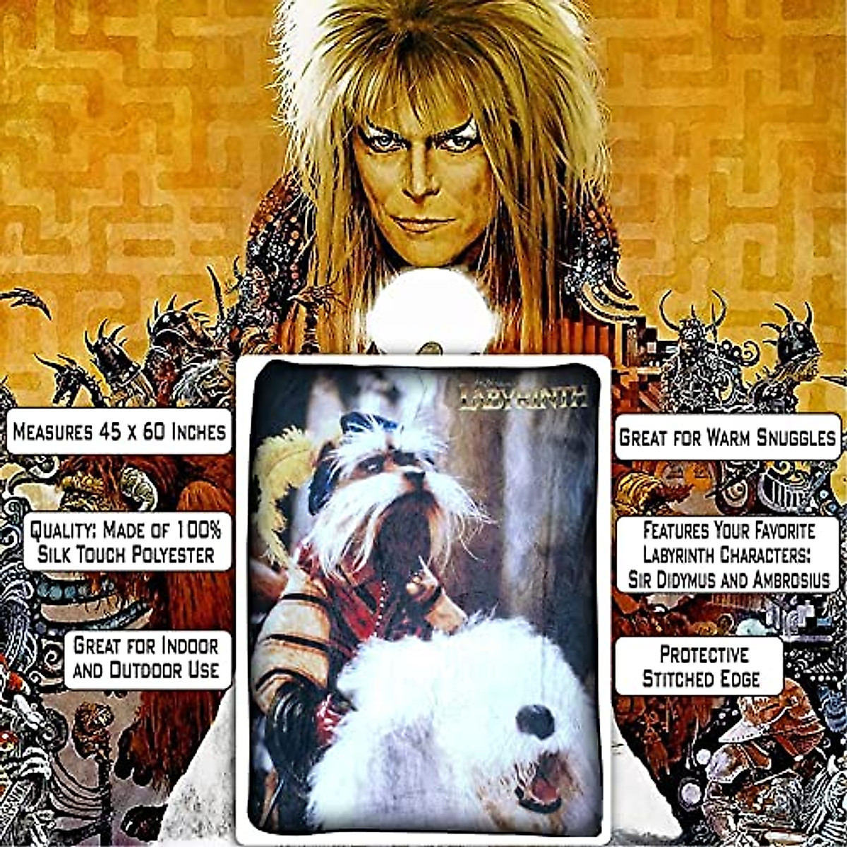 Jim Henson's Labyrinth Sir Didymus Fleece Throw Blanket, Multicolor, One Size