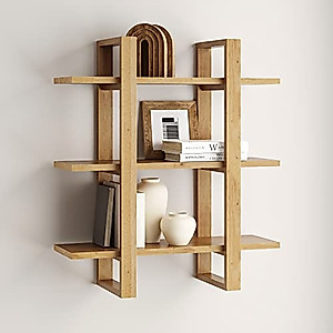 Nathan James Floating Wall Book Shelves, 3-Tier Display Shelf, Decorative Modular Shelf in Solid Wood for Bedroom, Nursery, Bathroom or Kitchen