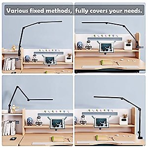Arteasy LED Desk Lamp, Desk Light for Home Office, Dual Light Source, Eye-Caring Optical Lens, 5 Color Modes & Brightness, Swing Arm Office Lamp, Clamp Lamp with Timer/Memory Function, 18 W(Black)