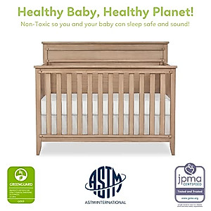 SweetPea Baby Bayfield 5-in-1 Convertible Crib in Sand Dunes, JPMA, and Greenguard Gold Certified, Made of Sustainable New Zealand Pinewood, Sturdy and Durable Crib