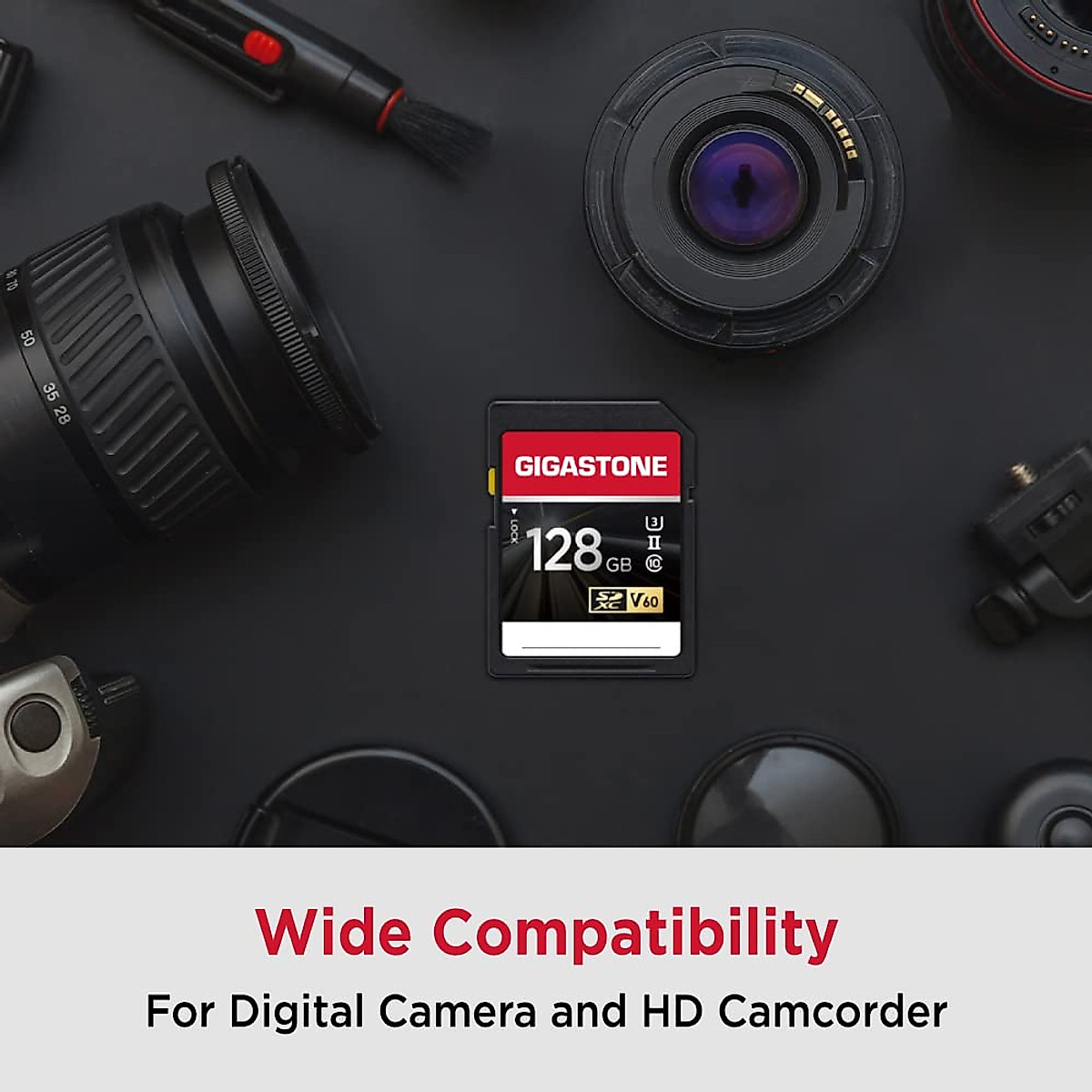 Gigastone 128GB SD Card UHS-II V60 U3 SDXC Memory Card High Speed Read up to 250MB/s 4K Ultra HD UHD Video for DSLR Canon Nikon Sony Pentax Kodak Olympus Panasonic Digital Camera, with 1 Mini case