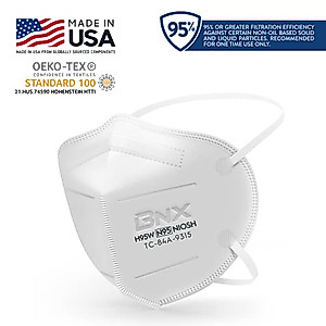 BNX N95 Mask NIOSH Certified MADE IN USA Particulate Respirator Protective Face Mask (10-Pack, Approval Number TC-84A-9315 / Model H95W) White