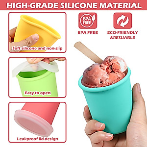 Koluti Nonstick Silicone Ice Cream Containers 6oz with Lids, 4-Pack Reusable Small Homemade Oats Yogurt Freezer Container, Leak-proof Mini Food Storage Serving Cups, BPA Free and Dishwasher Safe