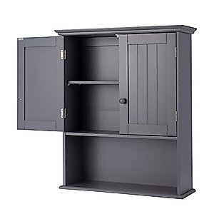 GLACER Bathroom Wall Cabinet, Medicine Cabinet with Double Doors and Adjustable Shelf, Wall Mounted Storage Cabinet for Bathroom, Living Room, Kitchen, Entryway, 23.62 x 7.87 x 27.76 inches (Grey)