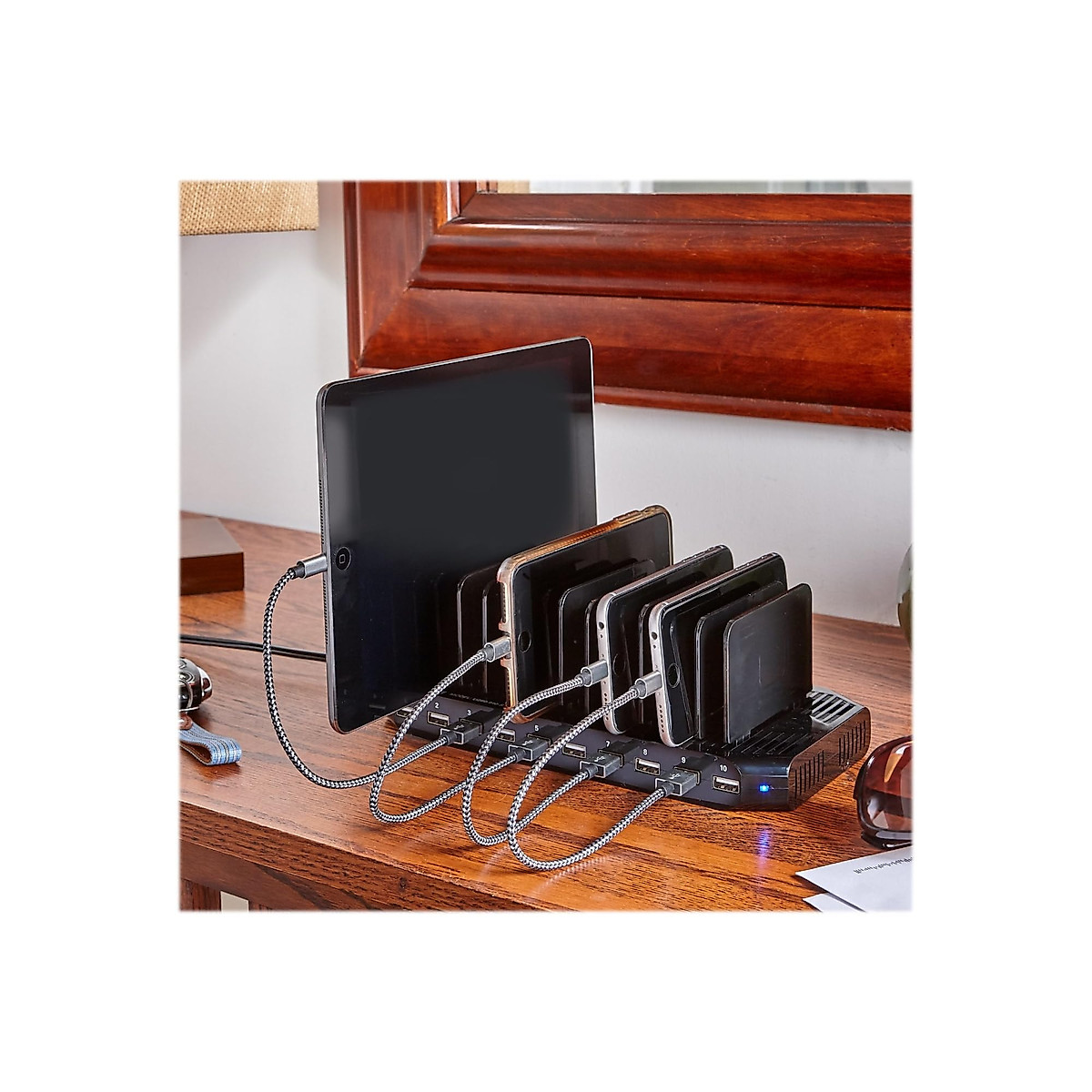 TRIPP LITE 10-Port USB Charging Station Dock with Storage Slots for Tablet iPhone iPad & Laptops (U280-010-ST),Black