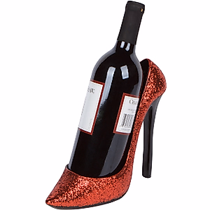 Hilarious Home 8.5" x 7"H High Heel Wine Bottle Holder - Stylish Conversation Starter Wine Rack (Red Glitter)