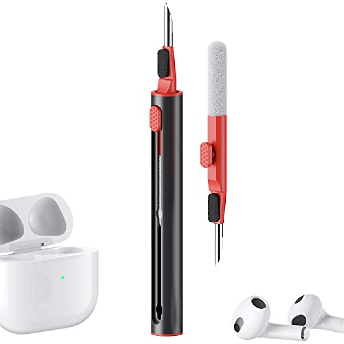 Cleaner Kit for Airpods Pro 1 2 3 Multi-Function Cleaning Pen with Soft Brush Flocking Sponge for Bluetooth Earphones Case Cleaning Tools Black