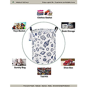 ONOEV Round waterproof laundry basket、foldable storage basket、laundry Hampers with handle、gift basket,suitable for children's room and toy storage (Blue Planet)