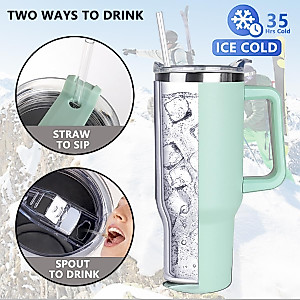 SYACOT 40 oz Tumbler with Handle and Straw Stainless Steel Insulated Tumbler Leak Proof Lid and Straw Lid Reusable Travel Mug Coffee Mug Cup Dishwasher Safe Keep Drinks Cold and Hot (Jade)
