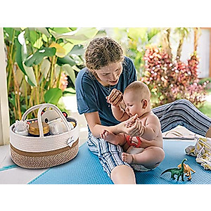 GREATALE Baby Diaper Caddy Organizer - Portable Rope Nursery Storage Bin for Changing Table & Car - Diaper Storage Basket with Removable Divider (Brown)