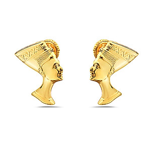 PORI JEWELERS 10K Yellow Gold Nefertiti Egyptian Queen Stud Earrings with Screw Backings For Women