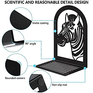 Book Ends Decorative for Heavy Books, Large Heavy Duty Zebra Bookends for Shelves for Holding Books/Movies/CDs/Video Games, Black Non-Skid Book Stopper for Office Home Kitchen(1 Pair)