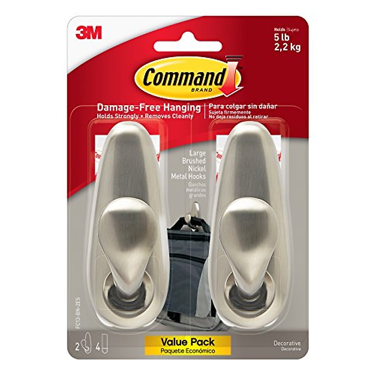 Command Forever Classic Large Metal Wall Hooks, Damage Free Hanging Wall Hooks with Adhesive Strips, No Tools Wall Hooks for Hanging Decorations in Living Spaces, 2 Metal Hooks and 4 Command Strips