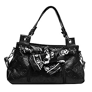 Skull Tote Purse Handbag Shoulder Bag Crossbody Hobos (Black 1)