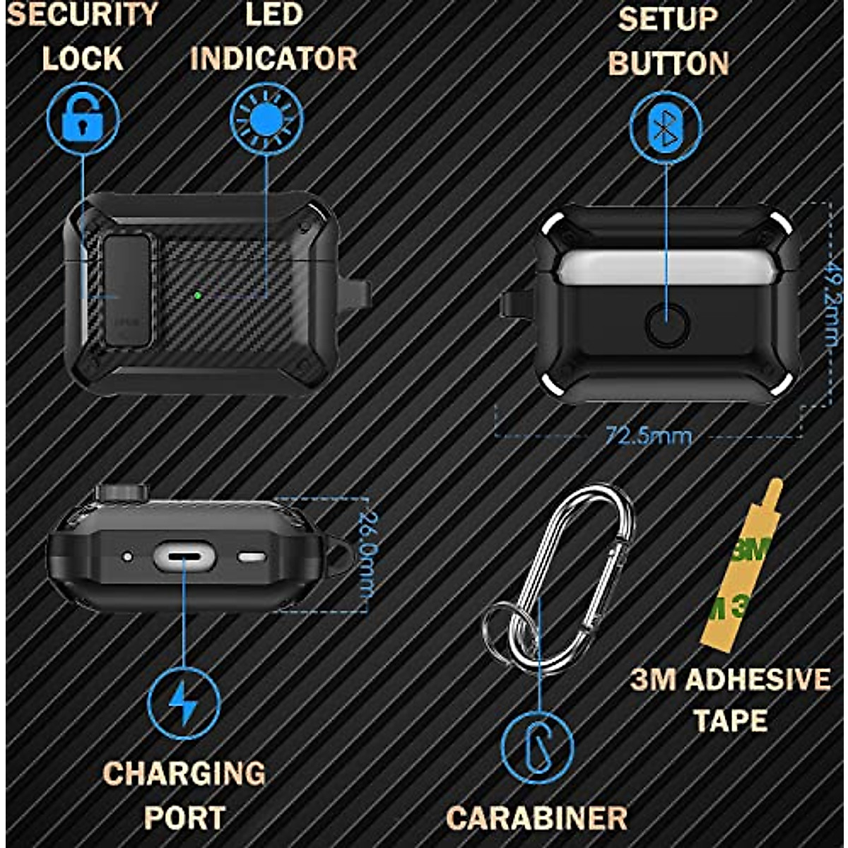 Olytop Case for Airpods Pro 2nd/1st Generation Case with Lock Lid, Rugged Latch Protective Cover, Shockproof Armor Skin Shell for Apple AirPod Pro Case 2022/2019 Black