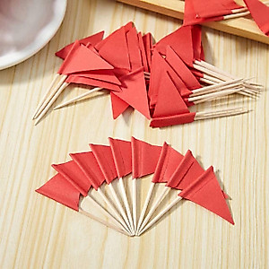 100 Pcs Solid Red Toothpick Flags Small Mini Plain Red Color Triangle Stick Cupcake Toppers Flags DIY Decoration