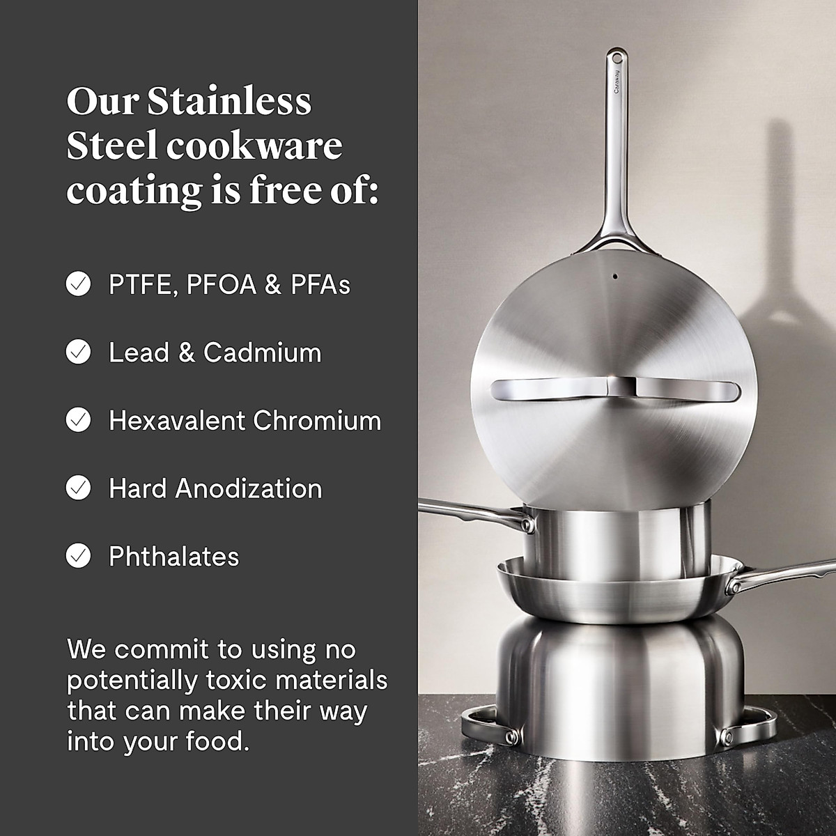 Caraway Stainless Steel Sauce Pan (3 Qt) - 5-Ply Stainless Steel - Oven Safe & Stovetop Agnostic - Non Toxic, PTFE & PFOA Free