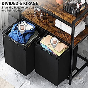 EnHomee laundry Basket 112 L Large Double Laundry Hamper with Shelf Laundry Sorter 2 Section with Removable Bags Organizer Clothes Hamper for Laundry