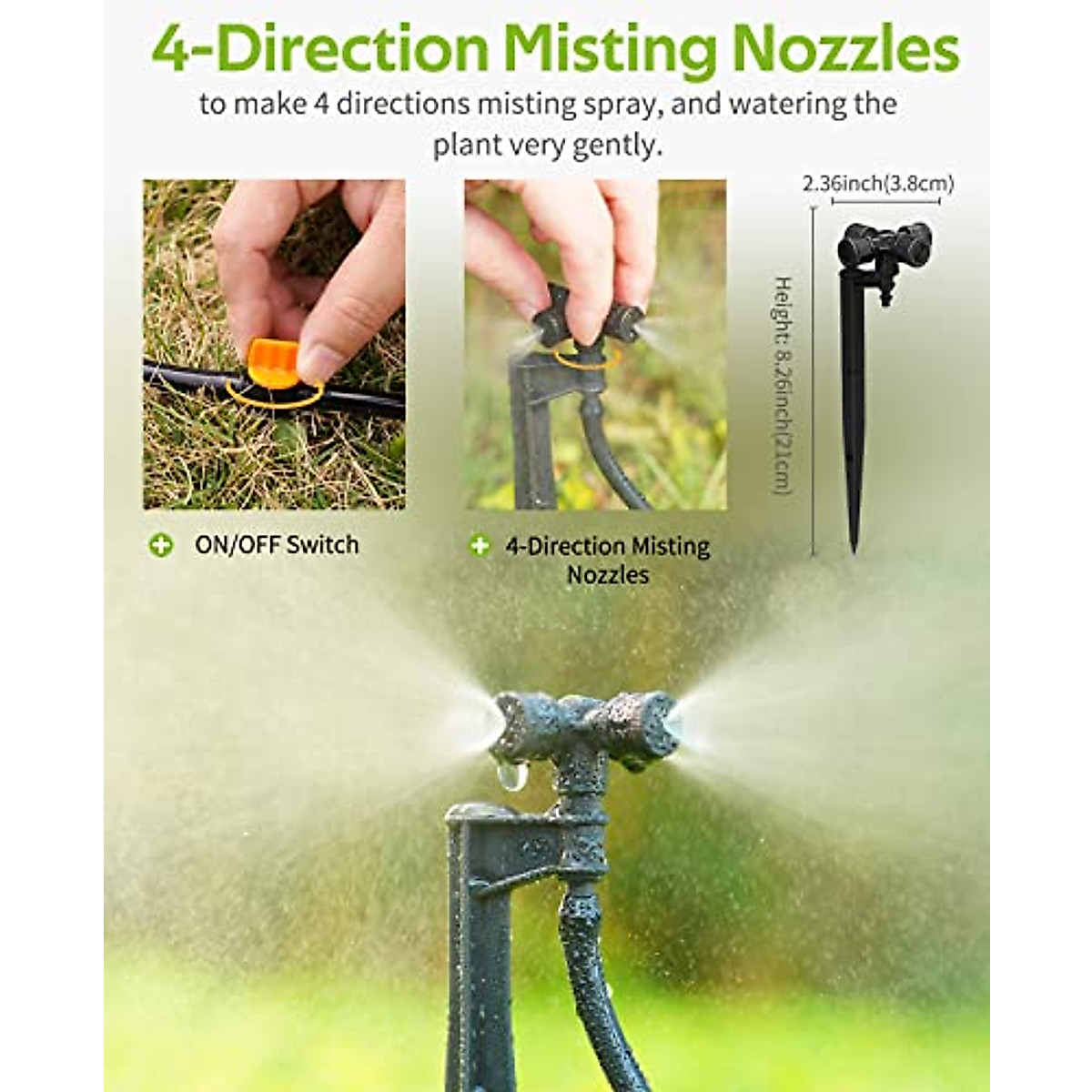 HIRALIY 65.6FT/20M Plant Watering System, Drip Irrigation Kit for Plant, 1/4" Blank Distribution Tubing and 4-outlets Watering Misting Nozzles, Automatic Irrigation Equipment Set for Patio Lawn