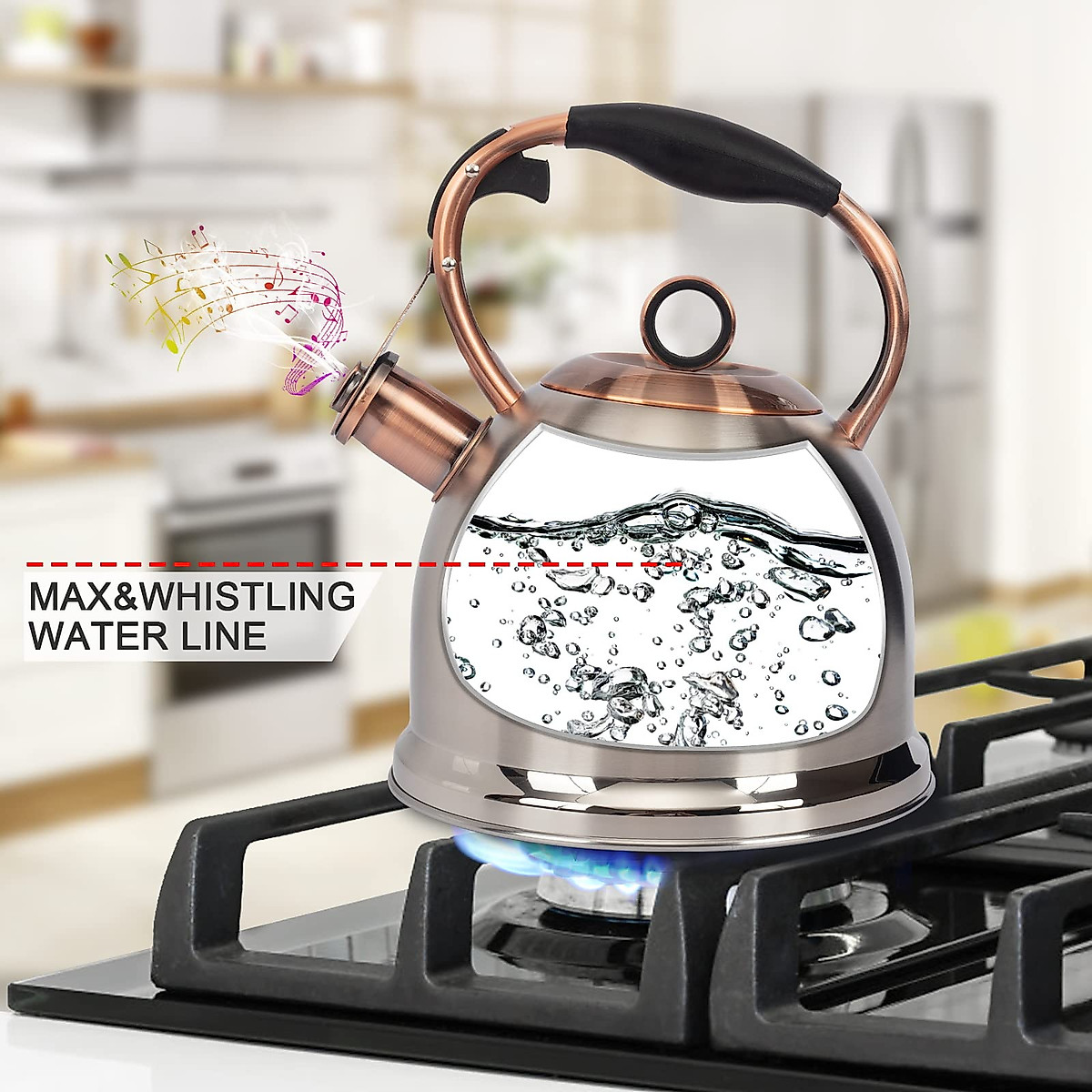 Whistling Stovetop Tea Kettle Food Grade Stainless Steel, Hot Water Fast to Boil for Stove Top-3.0Q