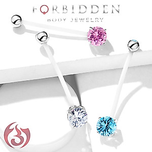 Forbidden Body Jewelry 14G 1" Pregnancy Bioflex Adjustable & Flexible Double Jeweled CZ Maternity Belly Ring, Clear/Aqua (2pc)