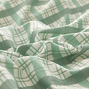 Twin Duvet Cover Green Grid Bedding Kids Geometric Twin Size Duvet Cover Premium Cotton Boys Plaid Cover Twin for Teens Girls 3 Piece Modern Simple Bedding Set Twin with Hidden Zipper, No Comforter