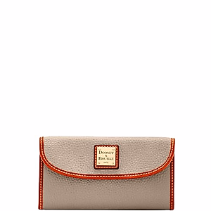 Dooney & Bourke Women's Continental Clutch in Pebble Grain Leather, Trifold Wallet with Multiple Card Holder, Taupe