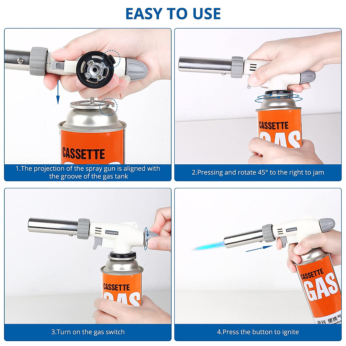 Sondiko Butane Torch Head S516 - Professional Culinary & Grilling Tool with Wind Resistant Flame for BBQ & Soldering - Charcoal & Campfire Torch Lighter (Fuel Not Included)