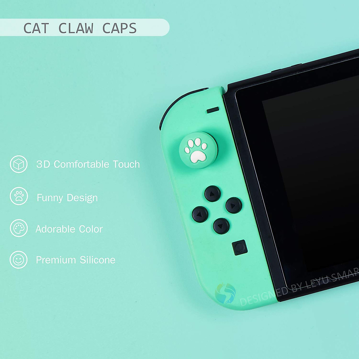 LeyuSmart Cat Paw Thumb Grip Caps for Nintendo Switch/OLED/Switch Lite, Joystick Cap Soft Silicone Cover for Joy-Con Stick,4Pcs (Animal Crossing)